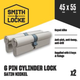 Smith & Locke 1 Star 6-Pin Euro Double Cylinder Locks 45-55 (100mm ...