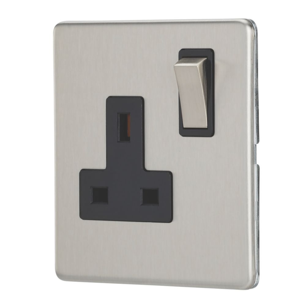 Contactum Lyric 13A 1-Gang DP Switched Socket Outlet Brushed Steel with ...