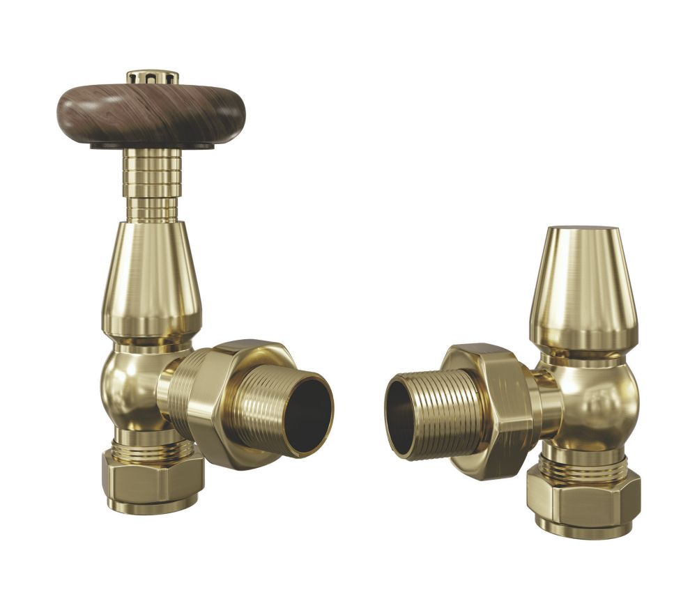 ETAL Harrow 15mm x 1/2" Brushed Brass Angled Traditional Thermostatic ...