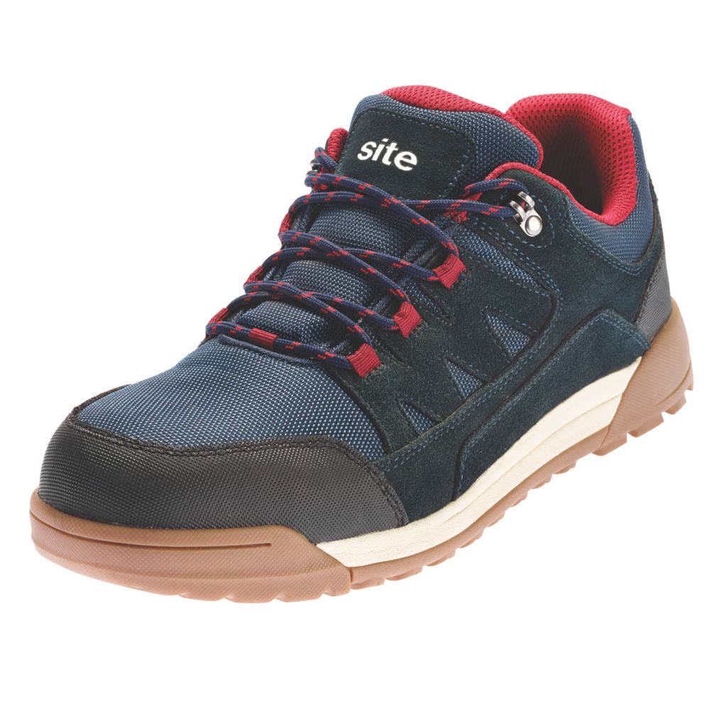 Site Scoria Size 12 Navy Blue/Red Steel Toe Cap Safety Trainers - Screwfix