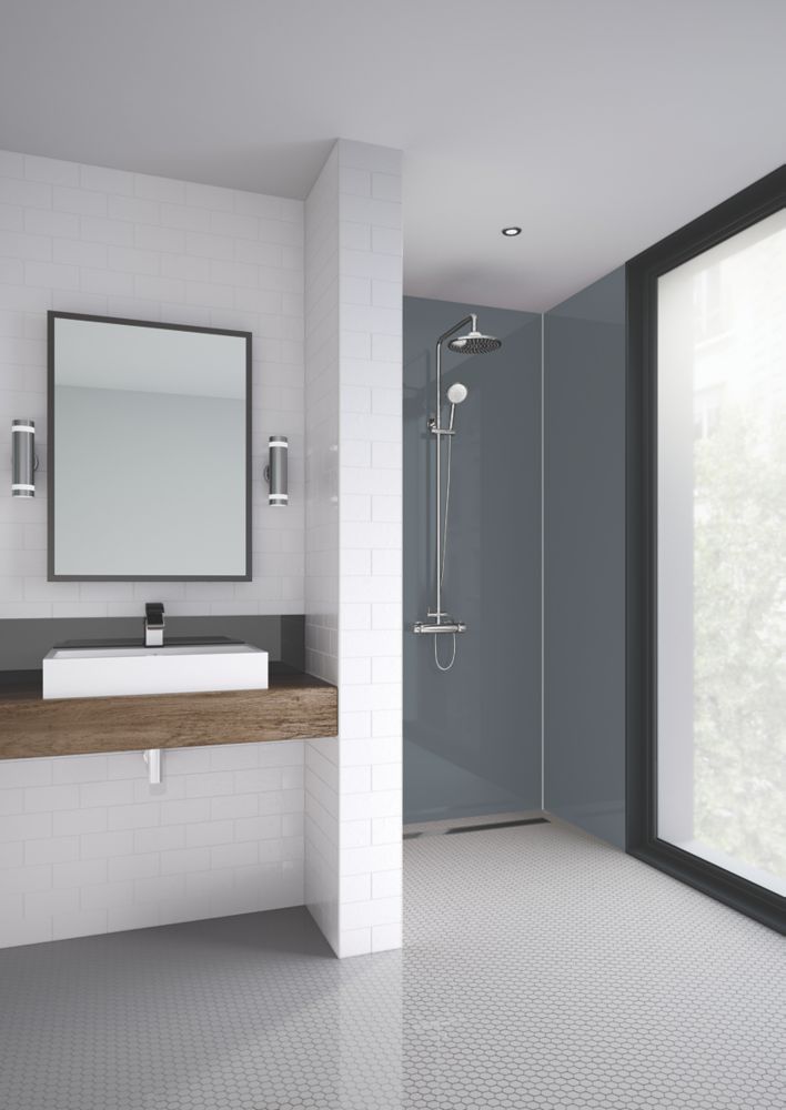 Splashwall Bathroom Splashback Gloss Flint 1200mm x 2420mm x 4mm - Screwfix