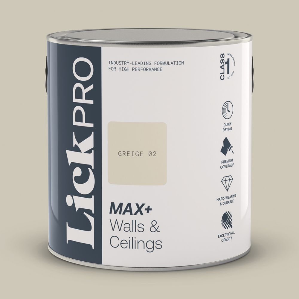 LickPro Max+ 2.5Ltr Greige 02 Eggshell Emulsion Paint - Screwfix