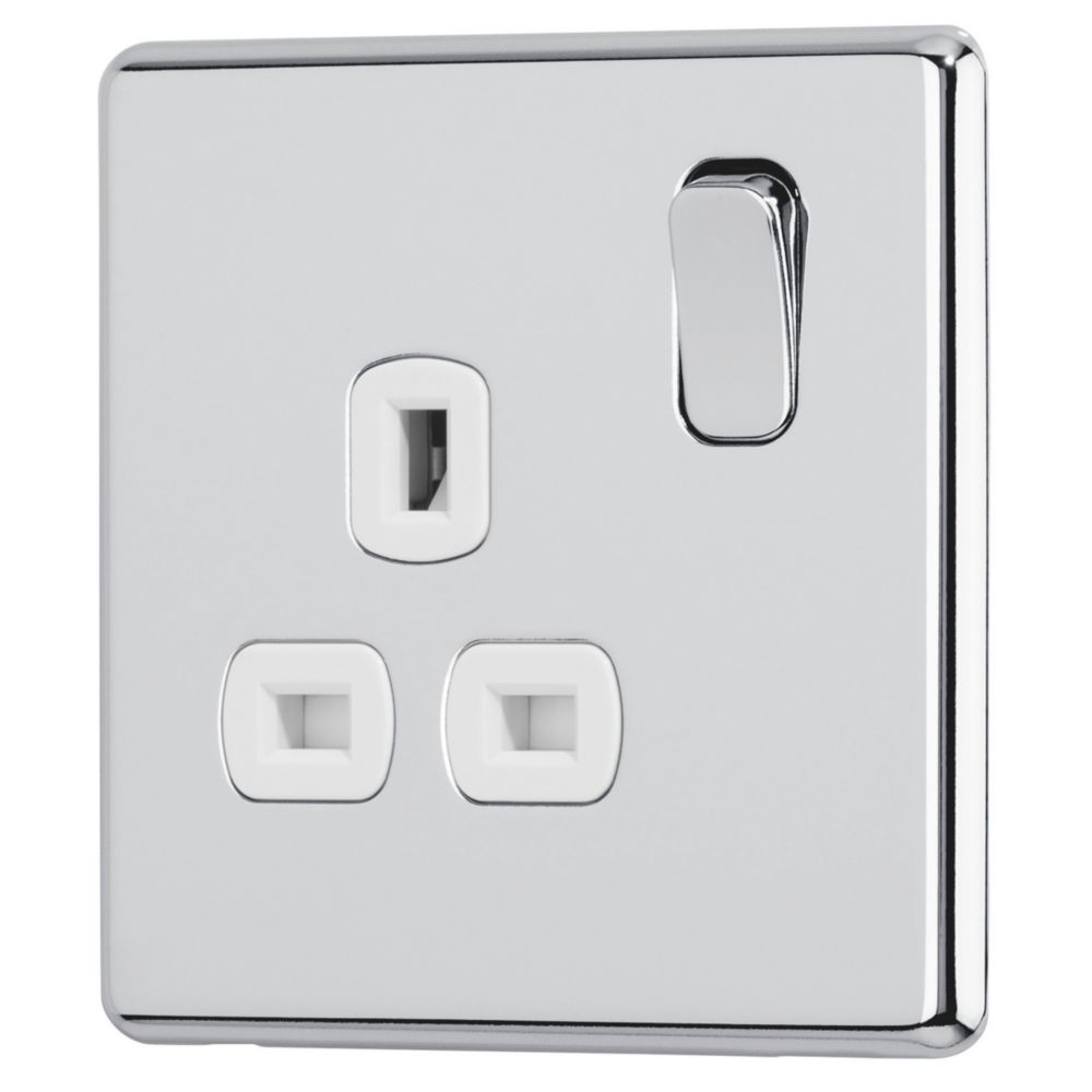 Arlec 13A 1-Gang SP Switched Socket Polished Chrome with White Inserts ...