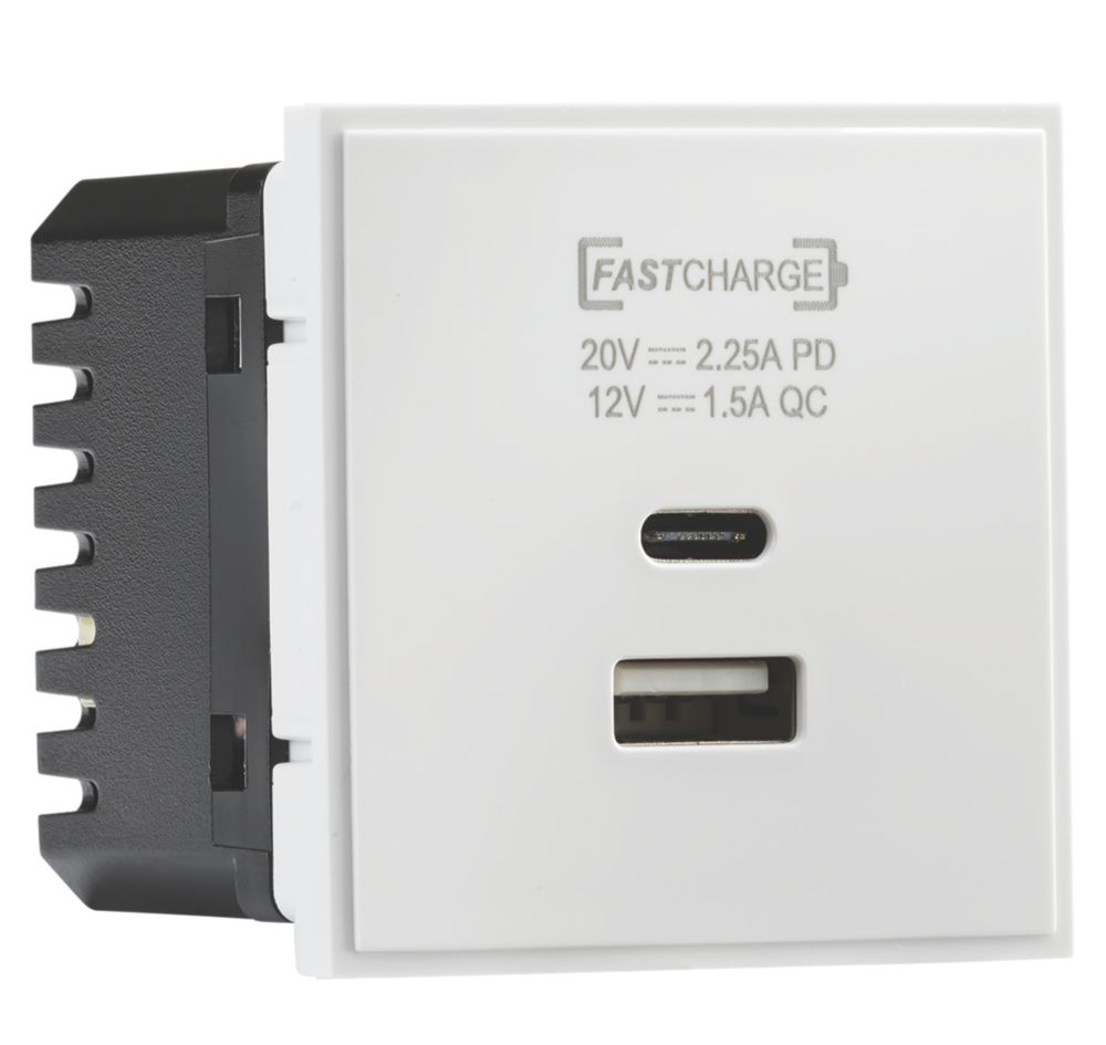 Knightsbridge Modular 2.25A 45W 2-Outlet Type A & C USB Socket White ...