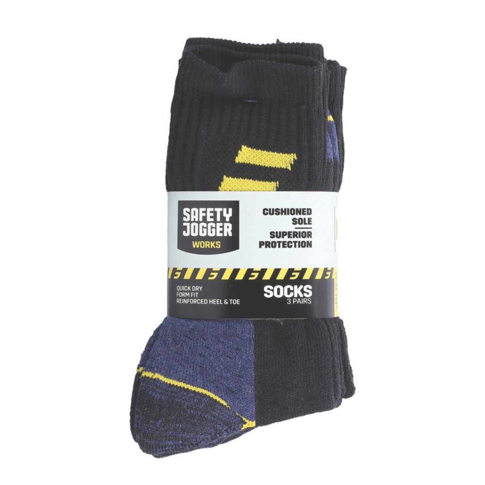 Safety Jogger Work Socks Black 9-11 3 Pairs - Screwfix