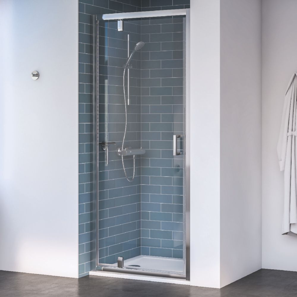 Aqualux Edge 8 Semi Frameless Square Pivot Shower Door Polished Silver