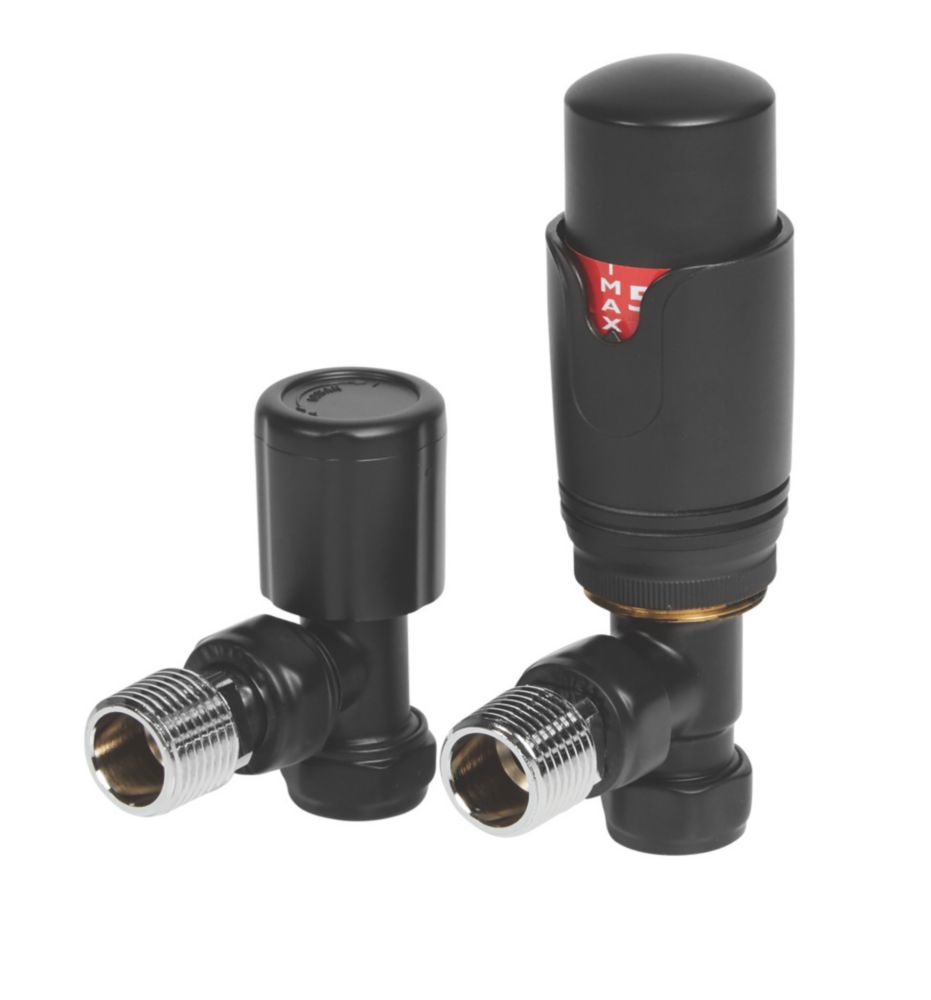 Towelrads 15mm x 1/2" Black Angled Modern Thermostatic Radiator Valve ...
