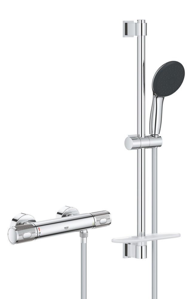 Grohe Precision Feel HP Rear-Fed Exposed Chrome Thermostatic Shower Mixer Set - Screwfix