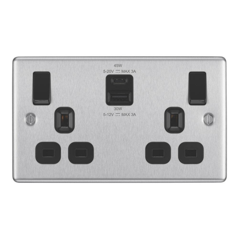 LAP 13A 2-Gang SP Switched Socket + 3A 45W 2-Outlet Type A & C USB ...