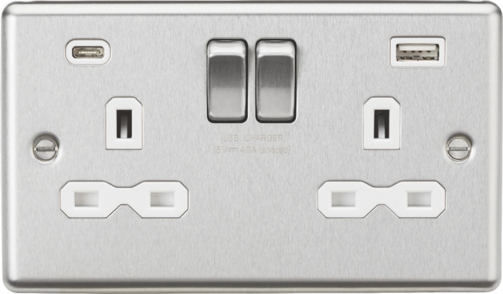 Knightsbridge 13A 2-Gang SP Switched Socket + 4.0A 20W 2-Outlet Type A ...