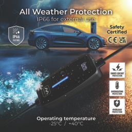 Masterplug 10A 2.4kW Mode 2 Type 2 Plug Portable EV Charger 5m - Screwfix