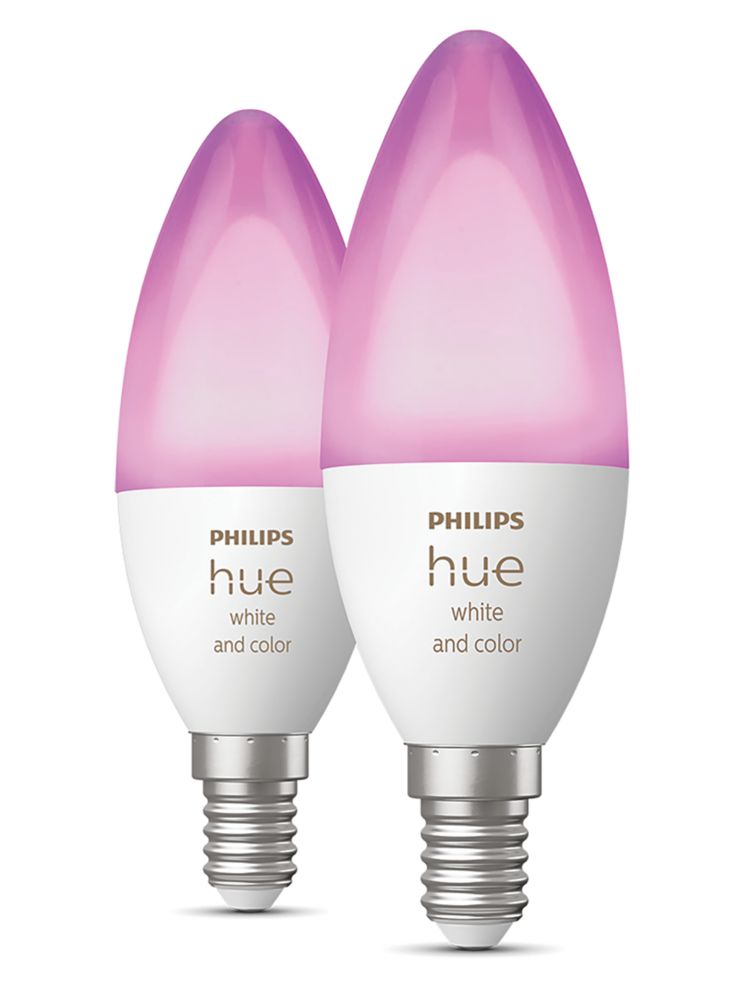 Philips Hue E14 Candle RGB & White LED Smart Light Bulb 4W 470lm 2 Pack ...