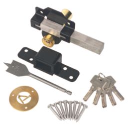 GateMate Black Double Long Throw Lock 50mm 154mm - Screwfix