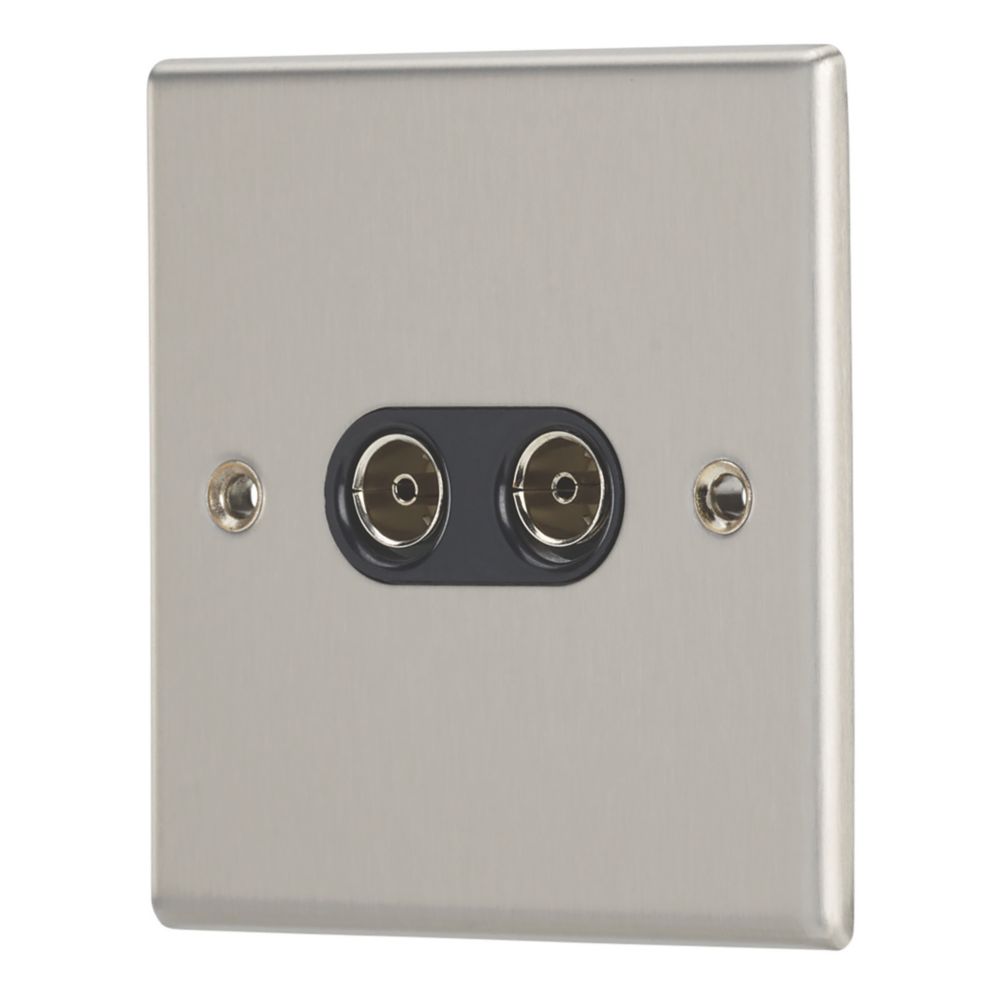 Contactum iConic 2-Gang Female Coaxial TV Socket Brushed Steel with ...