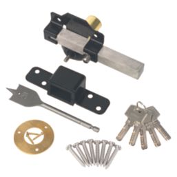 GateMate Black Single Long Throw Lock 50mm 154mm - Screwfix