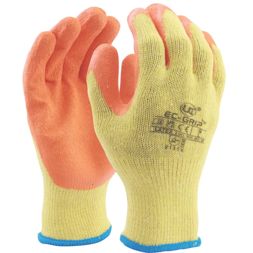 UCI EC-Grip Latex Crinkle Grip Gloves Yellow / Orange Large - Screwfix