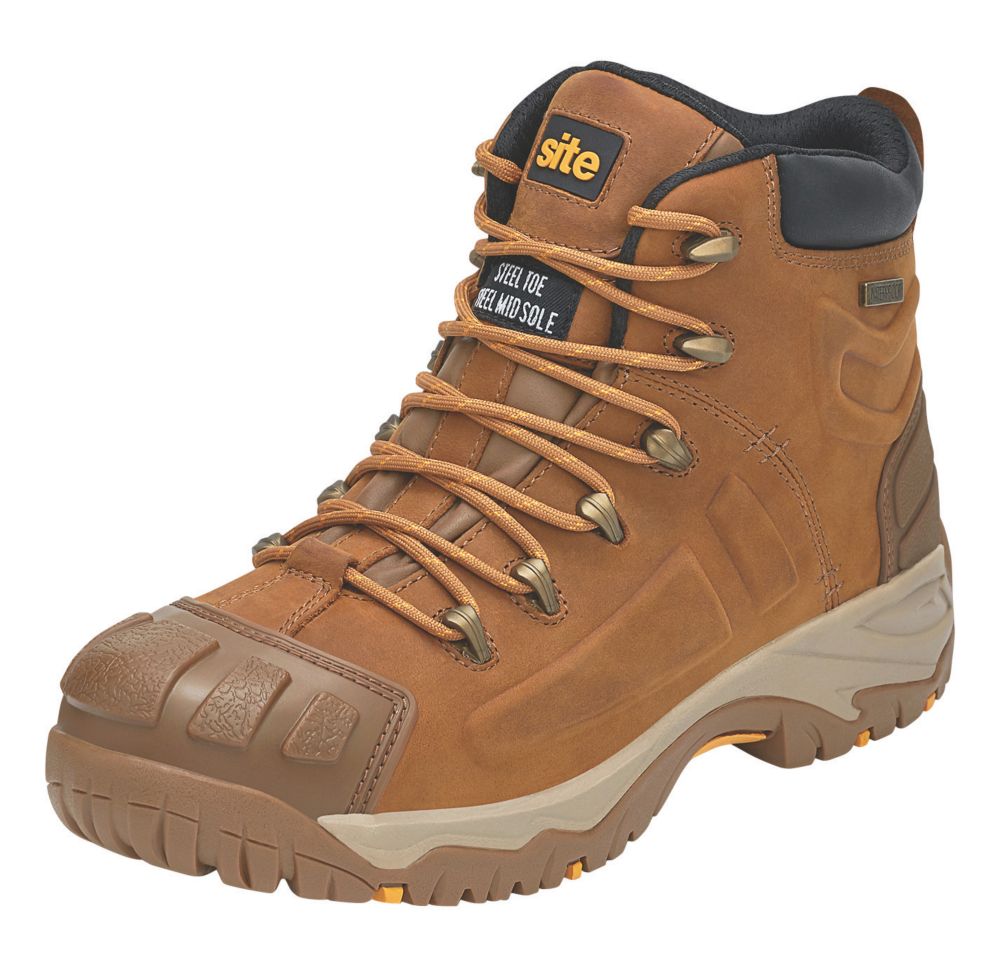 Site Fortress Size 10 Tan Waterproof Steel Toe Cap Safety Boots - Screwfix