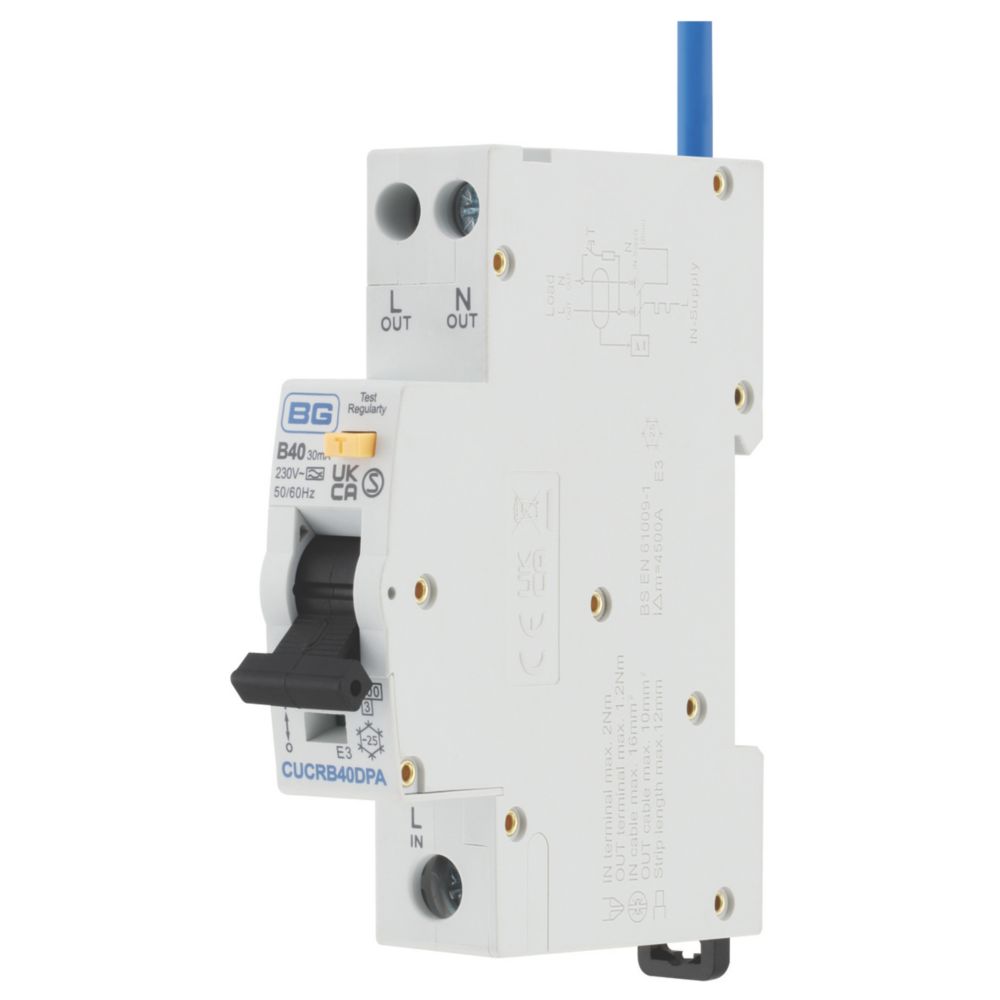 British General 40A 30mA Type A DP B Curve Bidirectional RCBO Double Pole - Screwfix