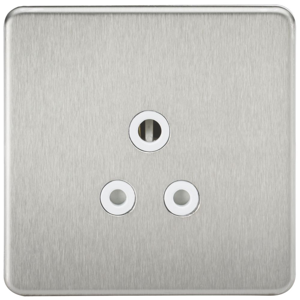 Knightsbridge 5A 1-Gang Unswitched Socket Brushed Chrome with White ...