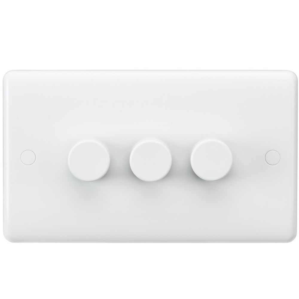 Knightsbridge Curved Edge 3-Gang 2-Way LED Leading Edge Dimmer White ...