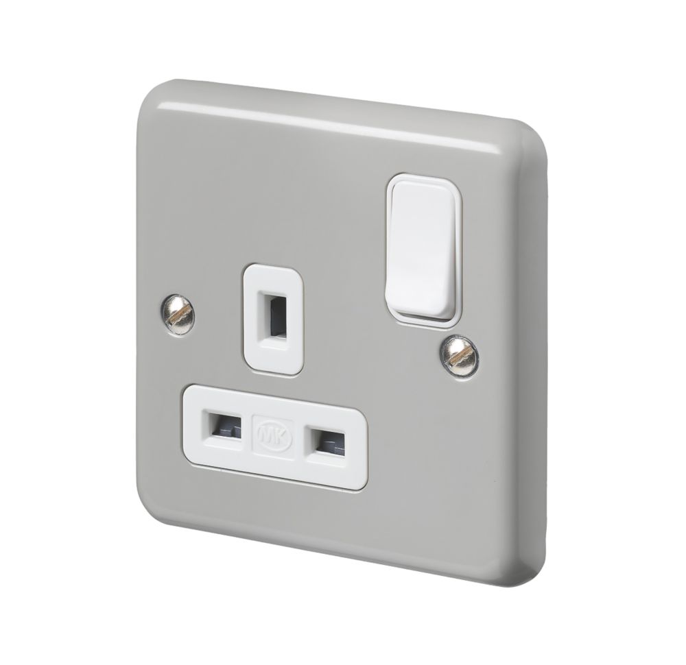 MK Contoura 13A 1-Gang DP Switched Plug Socket Grey with White Inserts ...