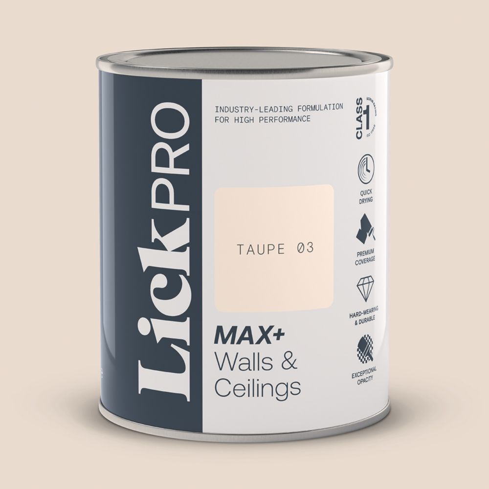 LickPro Max+ 1Ltr Taupe 03 Matt Emulsion Paint - Screwfix