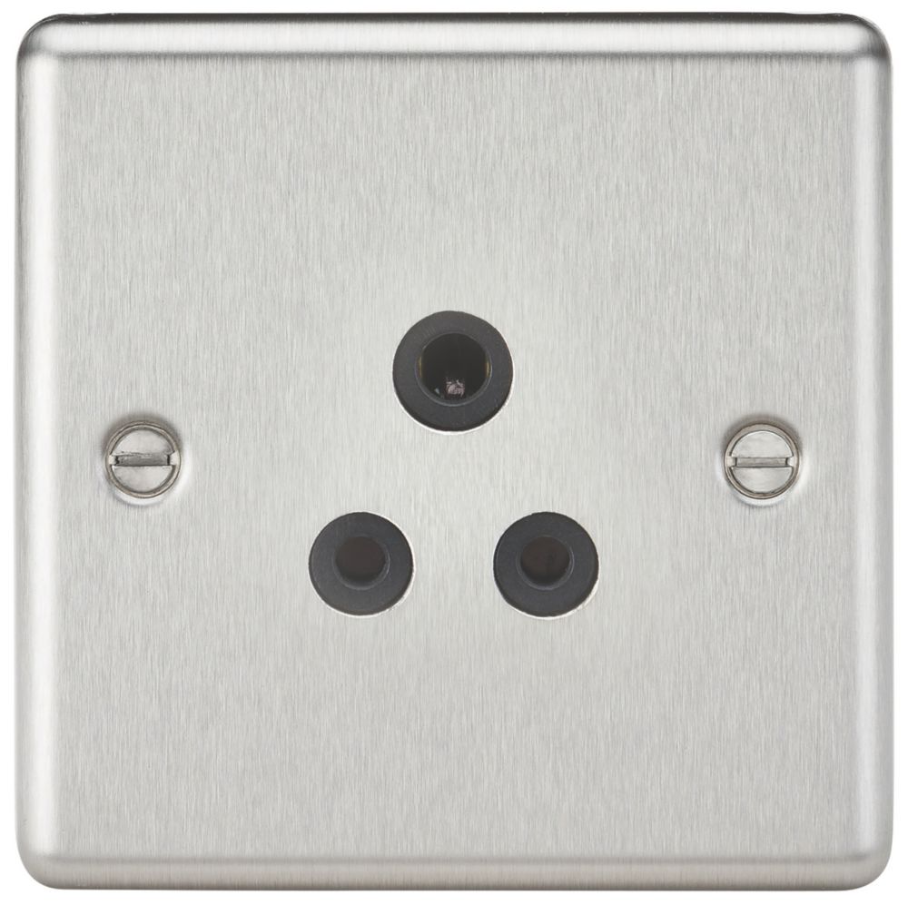 Knightsbridge 5A 1-Gang Unswitched Socket Brushed Chrome with Black ...