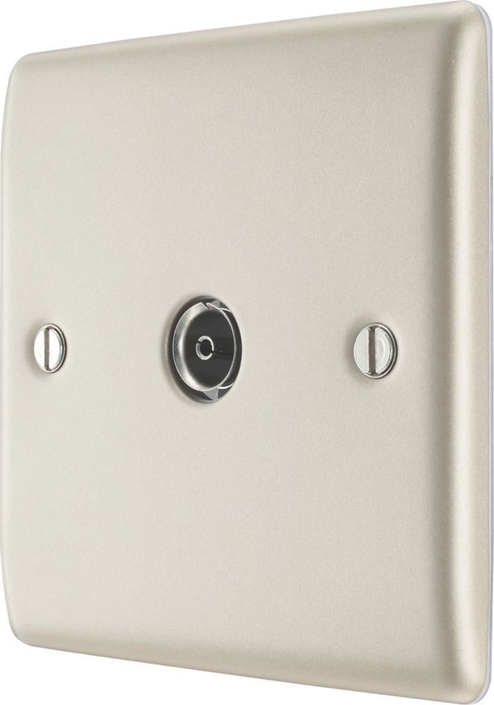 British General Nexus Metal 1-Gang Coaxial TV / FM Socket Pearl Nickel ...