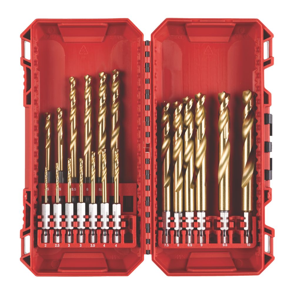 Milwaukee Shockwave HSS-G Tin Red Hex Shank Metal Drill Bit Set 19 ...