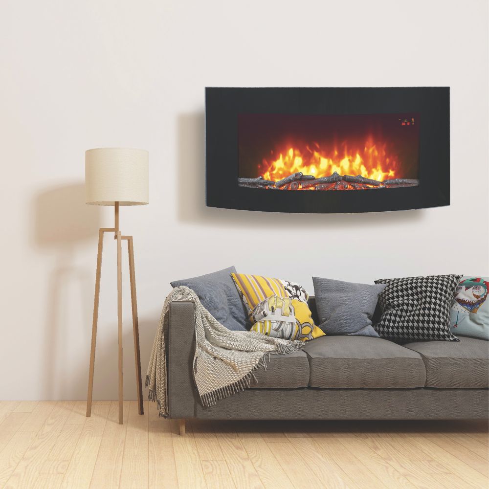 Black Remote Control Wall-Mounted Electric Fire 1000mm x 500mm - Screwfix