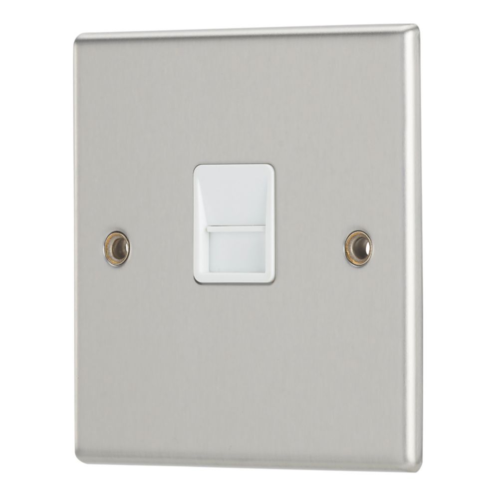 Contactum iConic 1-Gang Slave Telephone Socket Brushed Steel with White ...