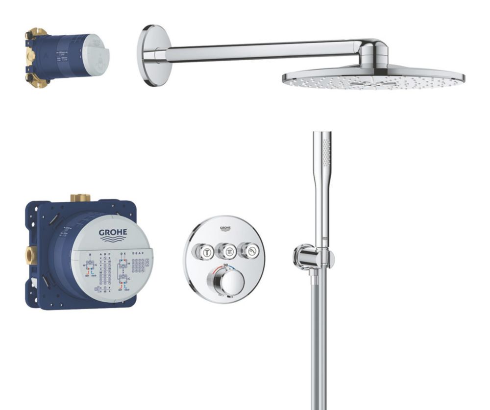 Grohe Precision SmartControl HP Rear-Fed Concealed Chrome Thermostatic Round Shower System 310 ...