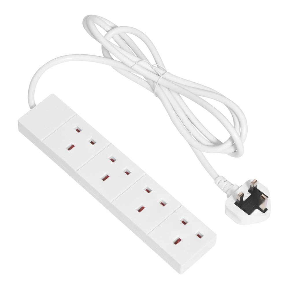 Essentials 13A 4-Gang Unswitched Extension Lead White 2m - Screwfix
