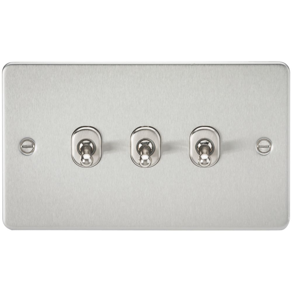 Knightsbridge 10AX 3-Gang 2-Way Light Switch Brushed Chrome - Screwfix
