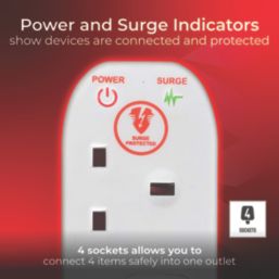 Masterplug 13A 4-Gang Switched Surge-Protected Extension Lead White 2m ...