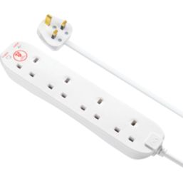 Masterplug 13A 4-Gang Switched Surge-Protected Extension Lead White 2m ...