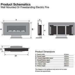 Focal Point Pasadena Black Remote Control Wall-Mounted Electric Fire ...