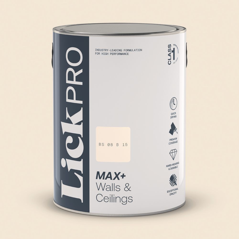 LickPro Max+ 5Ltr White BS 08 B 15 Eggshell Emulsion Paint - Screwfix