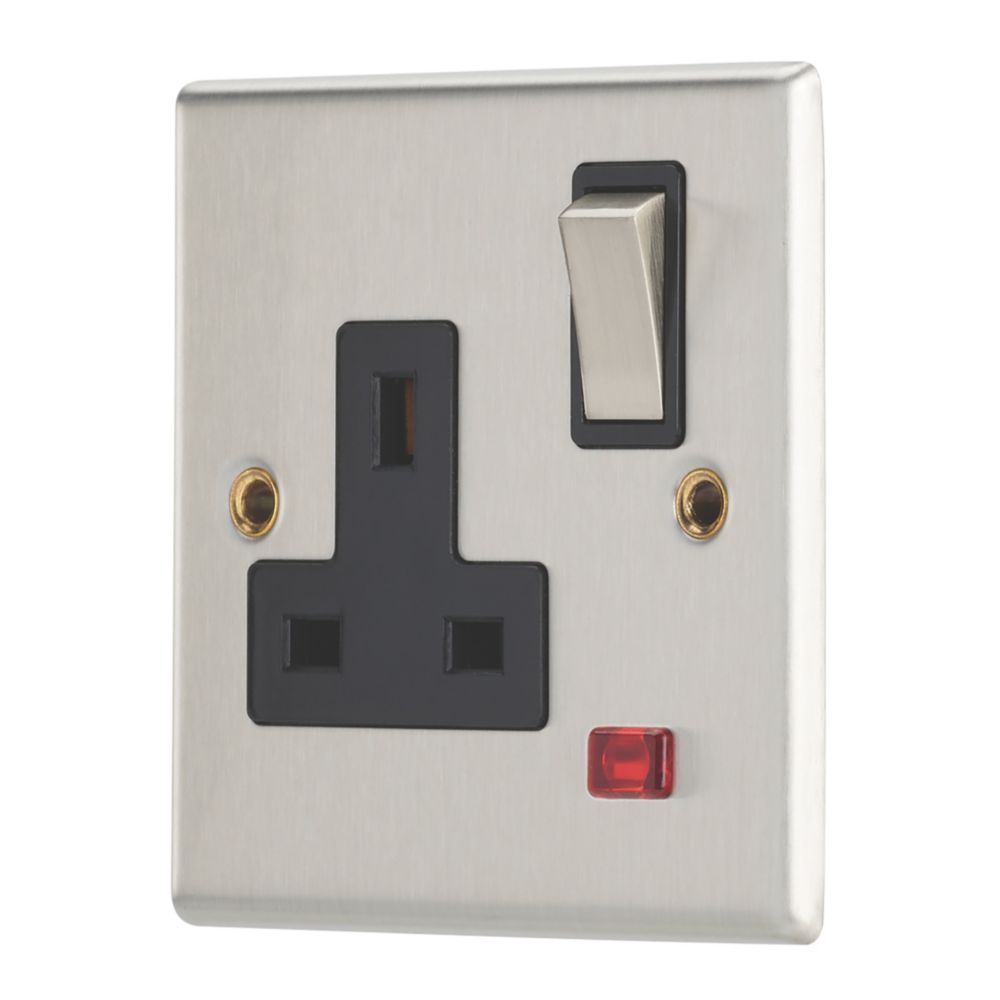 Contactum Iconic 13A 1-Gang DP Switched Socket Outlet Brushed Steel ...