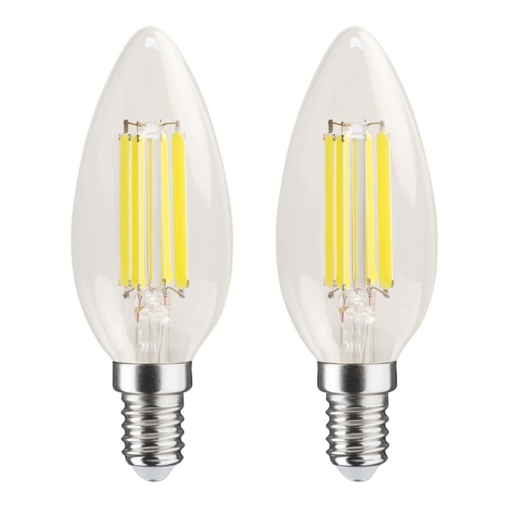 LAP E14 Candle LED Light Bulb Clear 470lm 2.2W 2 Pack - Screwfix