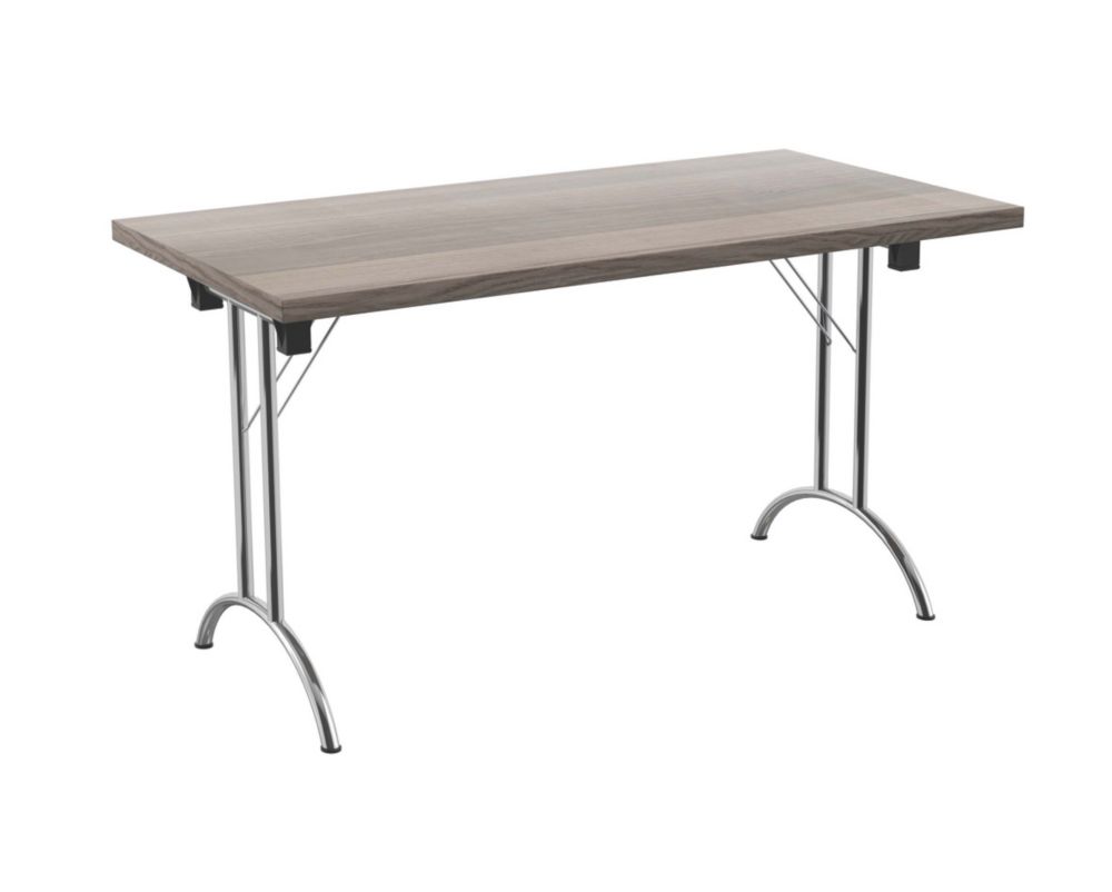 TC Group One Union Rectangular Folding Table Grey Oak/Silver 1400mm x ...