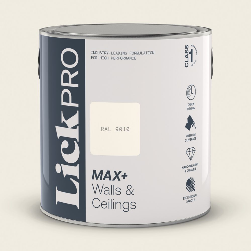 LickPro Max+ 2.5Ltr White RAL 9010 Matt Emulsion Paint - Screwfix