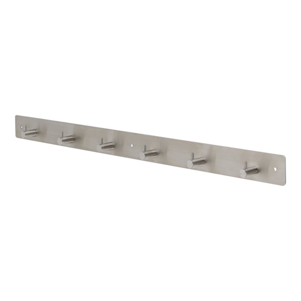 Essentials 6-Hook Pin Rail Satin Stainless Steel 685mm x 45mm - Screwfix