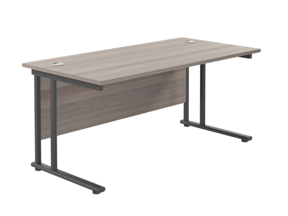 TC Group Aztec Twin Upright Rectangular Office Desk Grey Oak/Black ...