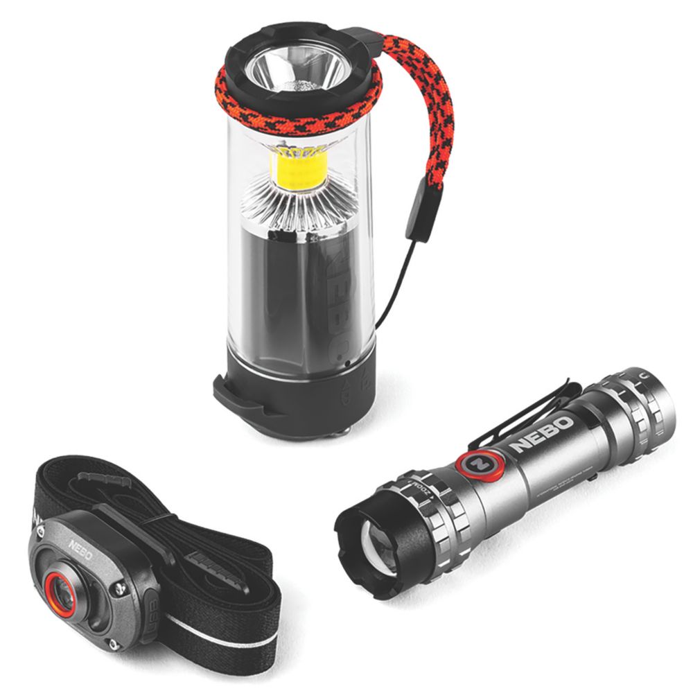 Nebo Rechargeable LED Triple Light Kit Storm Grey 600lm - Screwfix