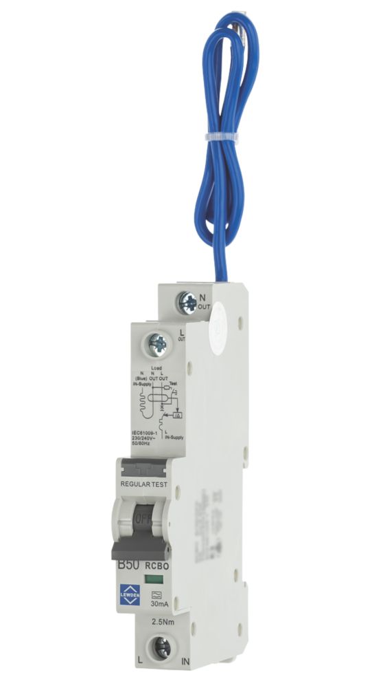 Lewden 50A 30mA SP Type B RCBO - Screwfix