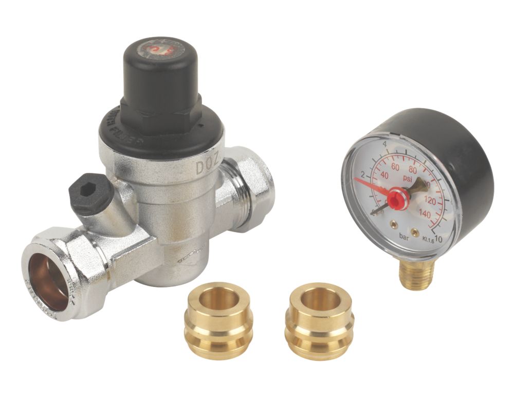 PRV With Gauge 1-6bar 15mm x 22mm - Screwfix