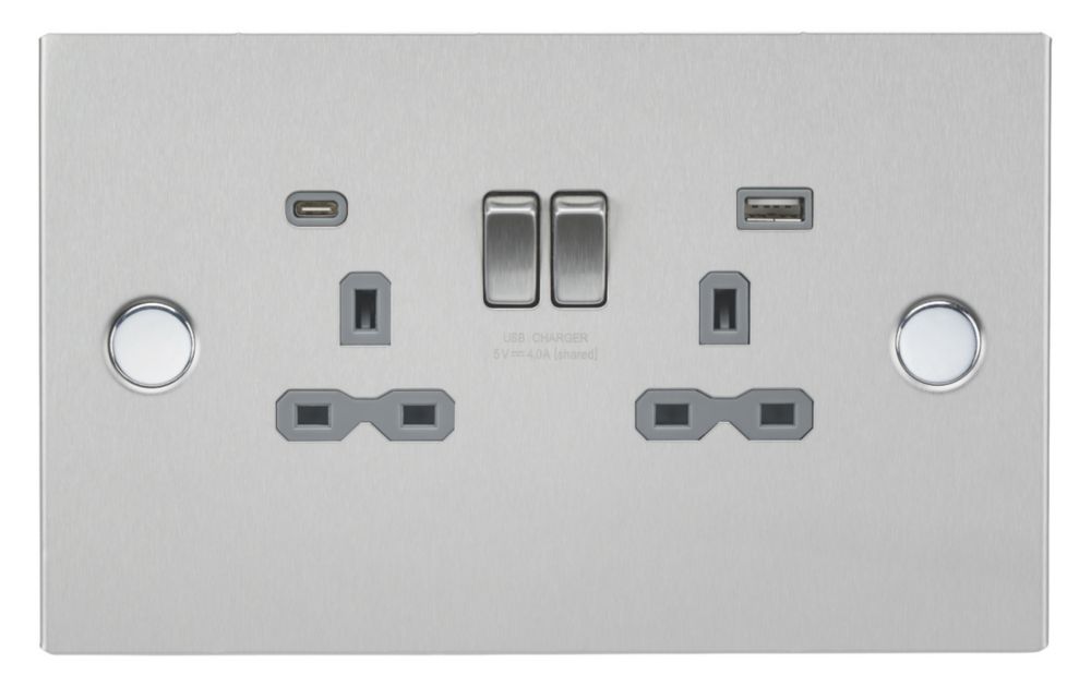 Knightsbridge SKR2 13A 2-Gang SP Switched Socket + 4A 20W 2-Outlet Type ...