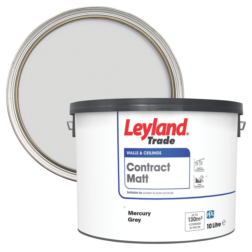 Leyland Trade Contract 10Ltr Mercury Grey Matt Emulsion Paint - Screwfix