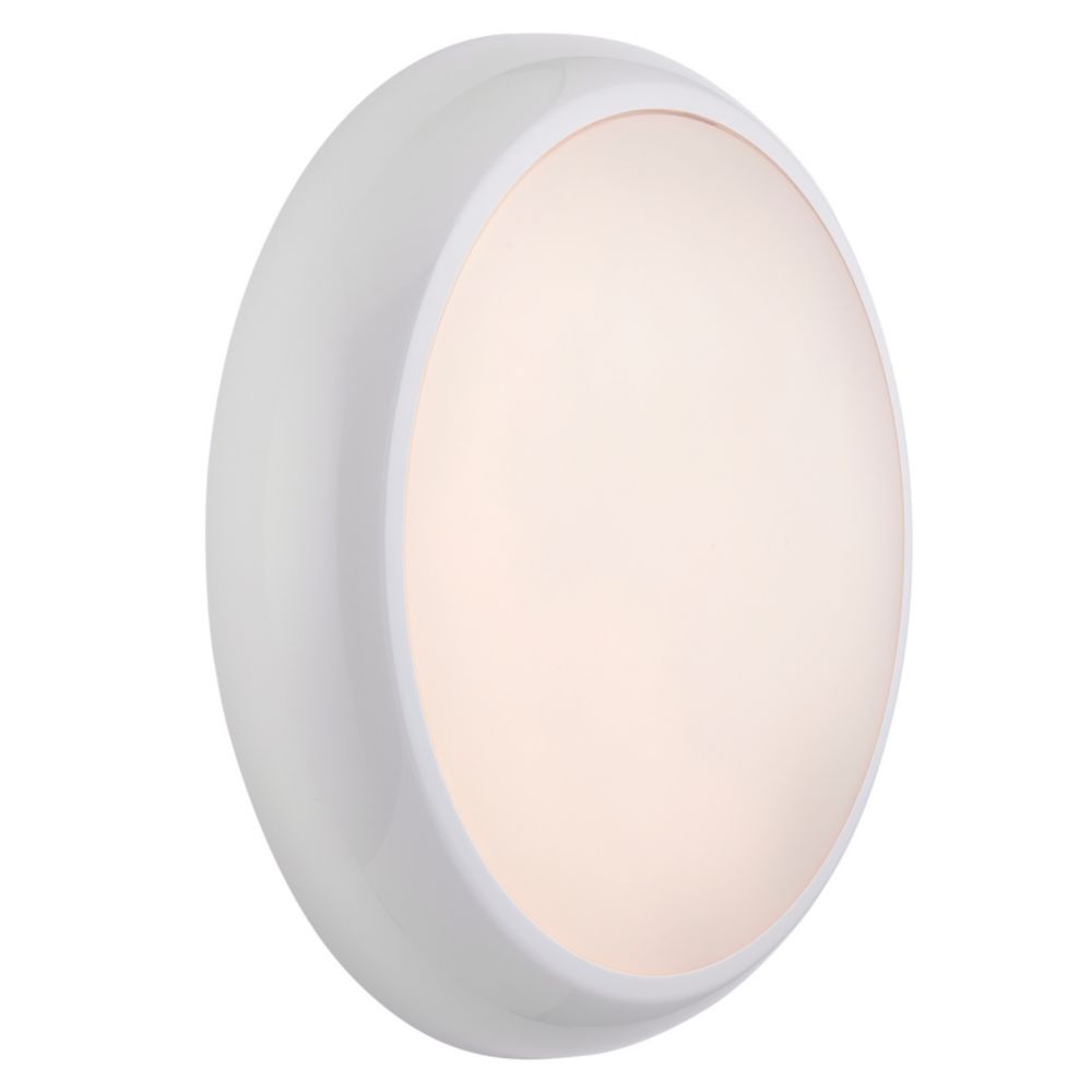 Saxby HeroPro Outdoor Round LED Bulkhead Gloss White 18W 1800lm - Screwfix